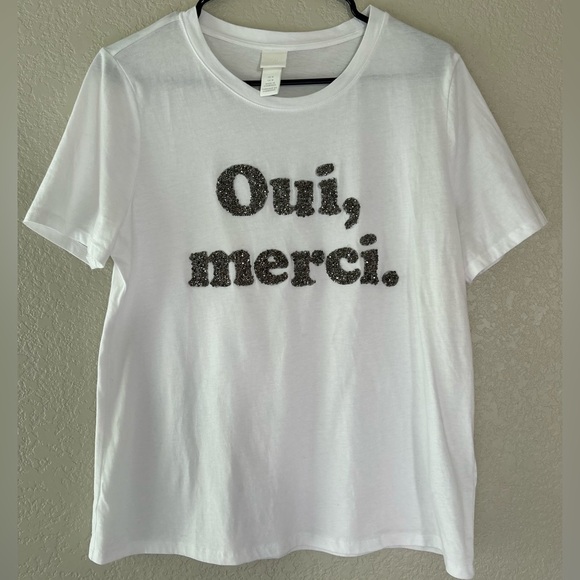 H&M | Tops | Hm White Embellished White Oui Merci M | Poshmark